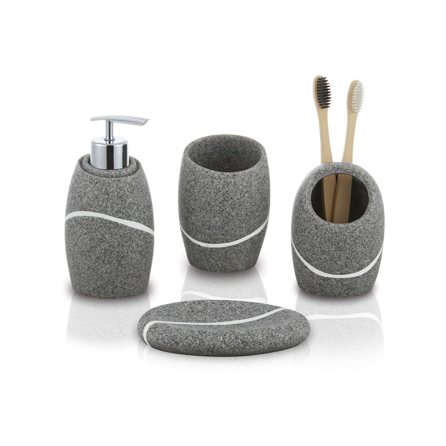 zccz Grey Bathroom Accessory Set 4 Pieces - Bathroom Organiser with ...