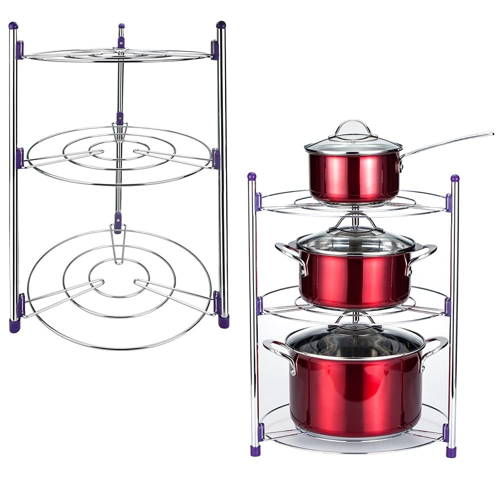 BUZIFU 3 Tier Pan Rack Carbon Steel Pan Pot Organiser Rack Multi ...