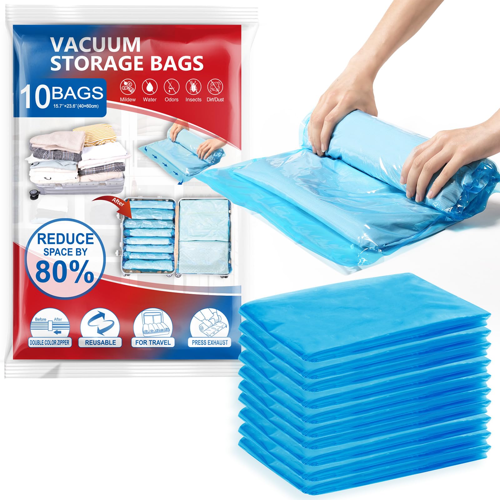 TAILI Small Roll Up Vacuum Storage Bags for Clothes Travel 10Pack (40 ...