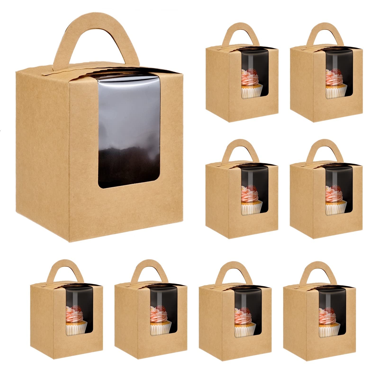 JJQHYC 20 Pcs Single Cupcake Boxes with Window and Handle Small Cupcake ...